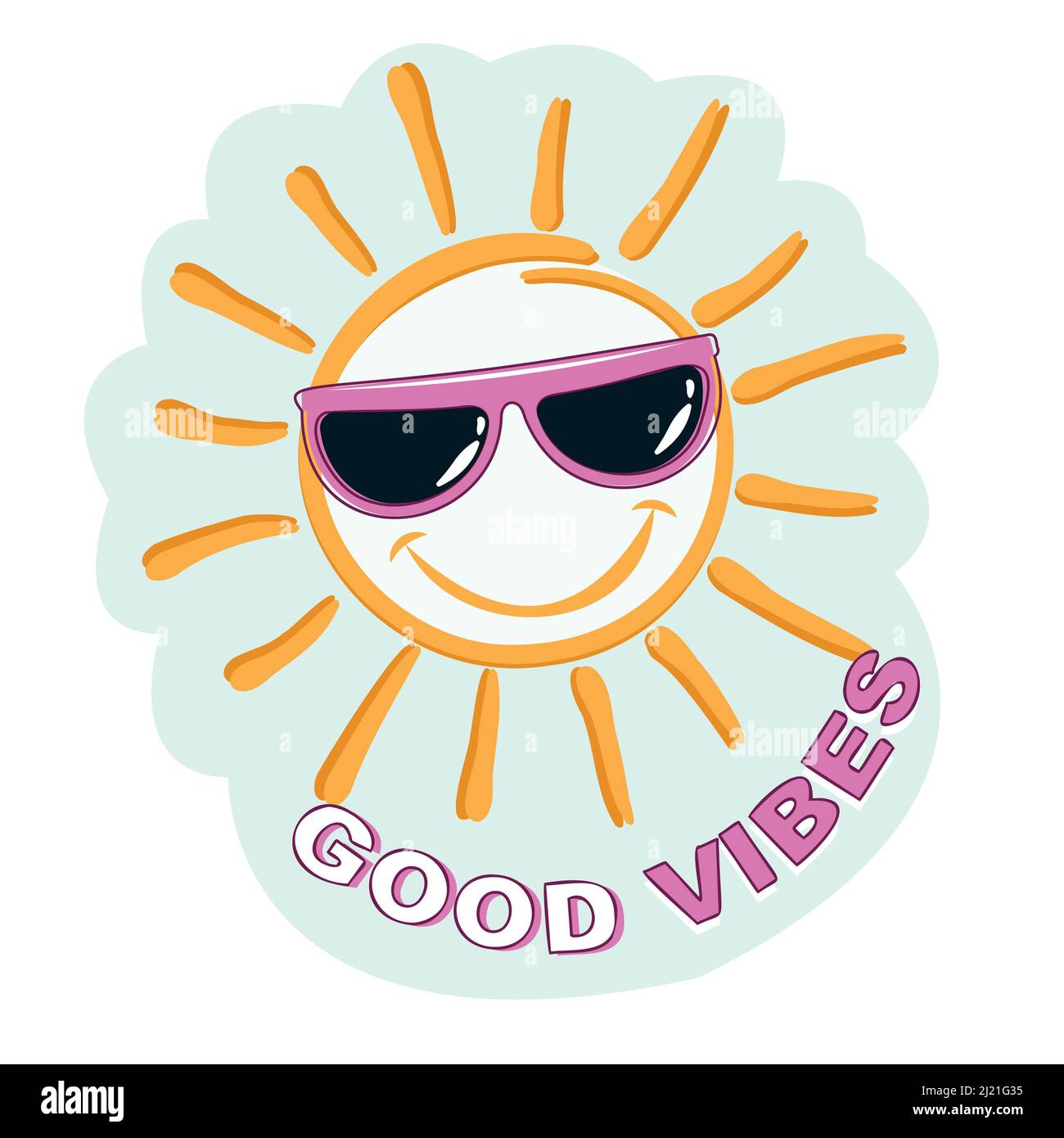 Hand drawn Happy Sun and lettering of Good Vibes Stock Vector Image ...