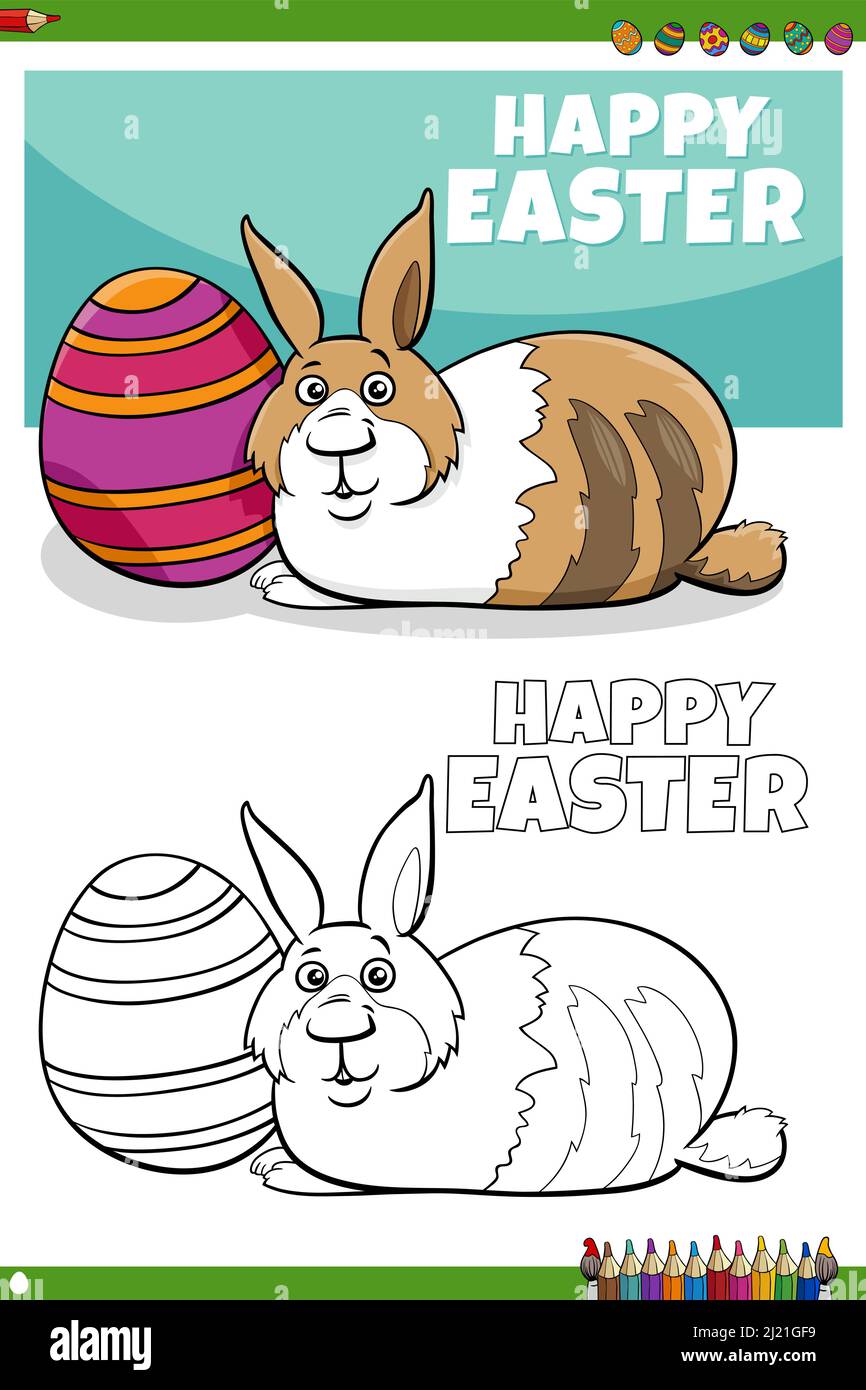 Cartoon illustration of happy Easter bunny character with Easter egg ...