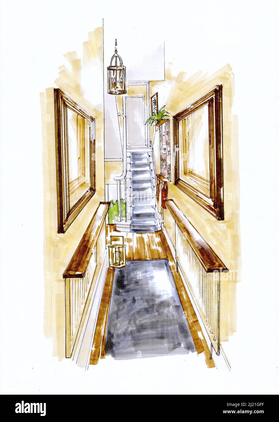 Concept sketch for a hallway on a white background Stock Photo - Alamy