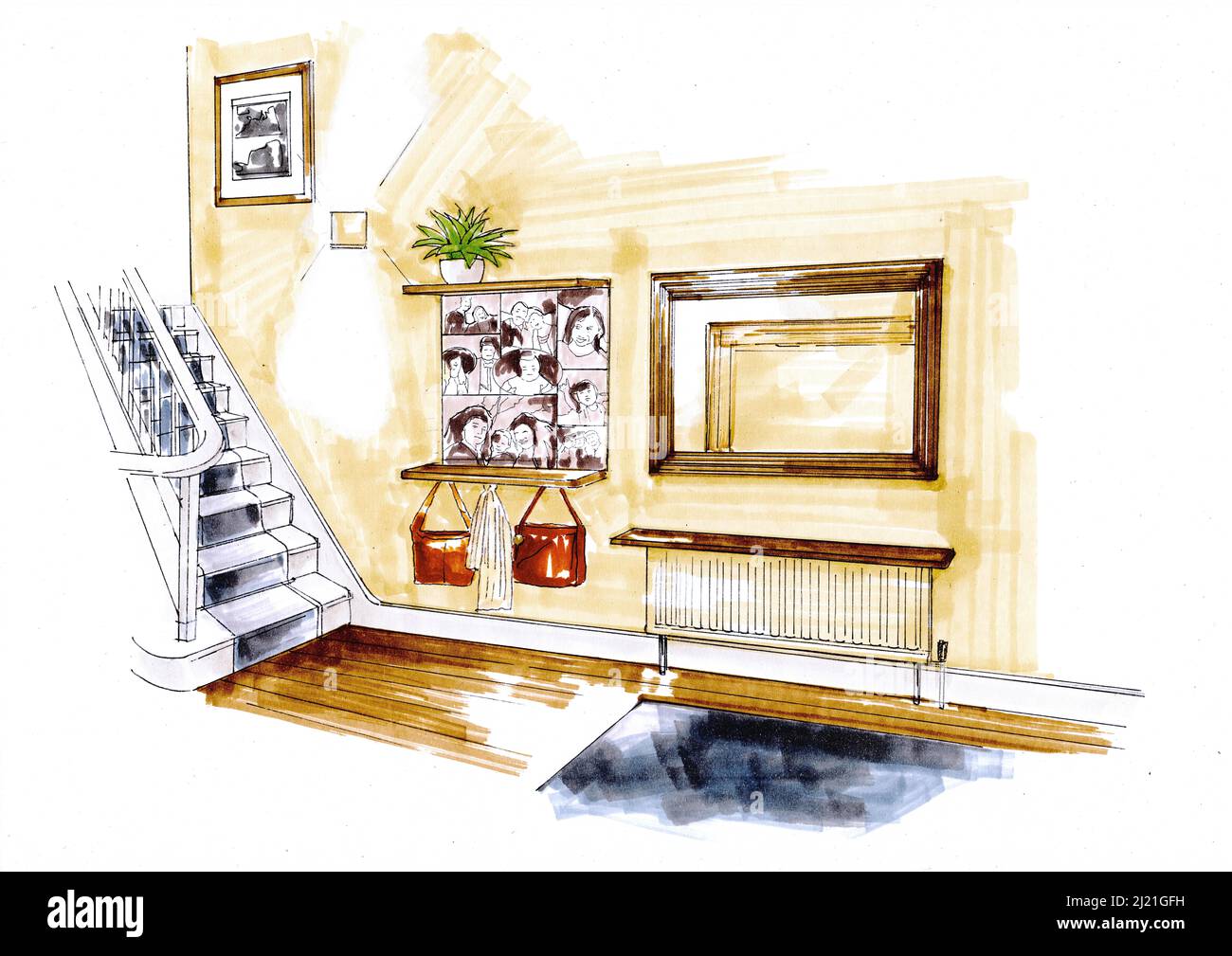 Hand drawing illustration bedroom interior hi-res stock photography and ...