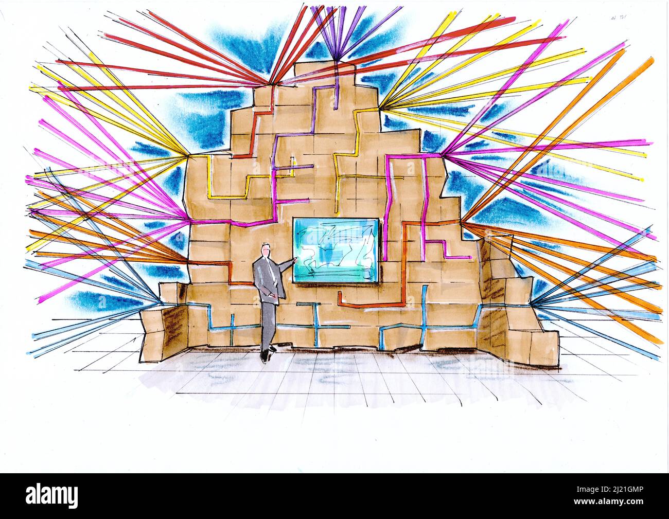 Concept sketch for an indoor exhibition area Stock Photo - Alamy