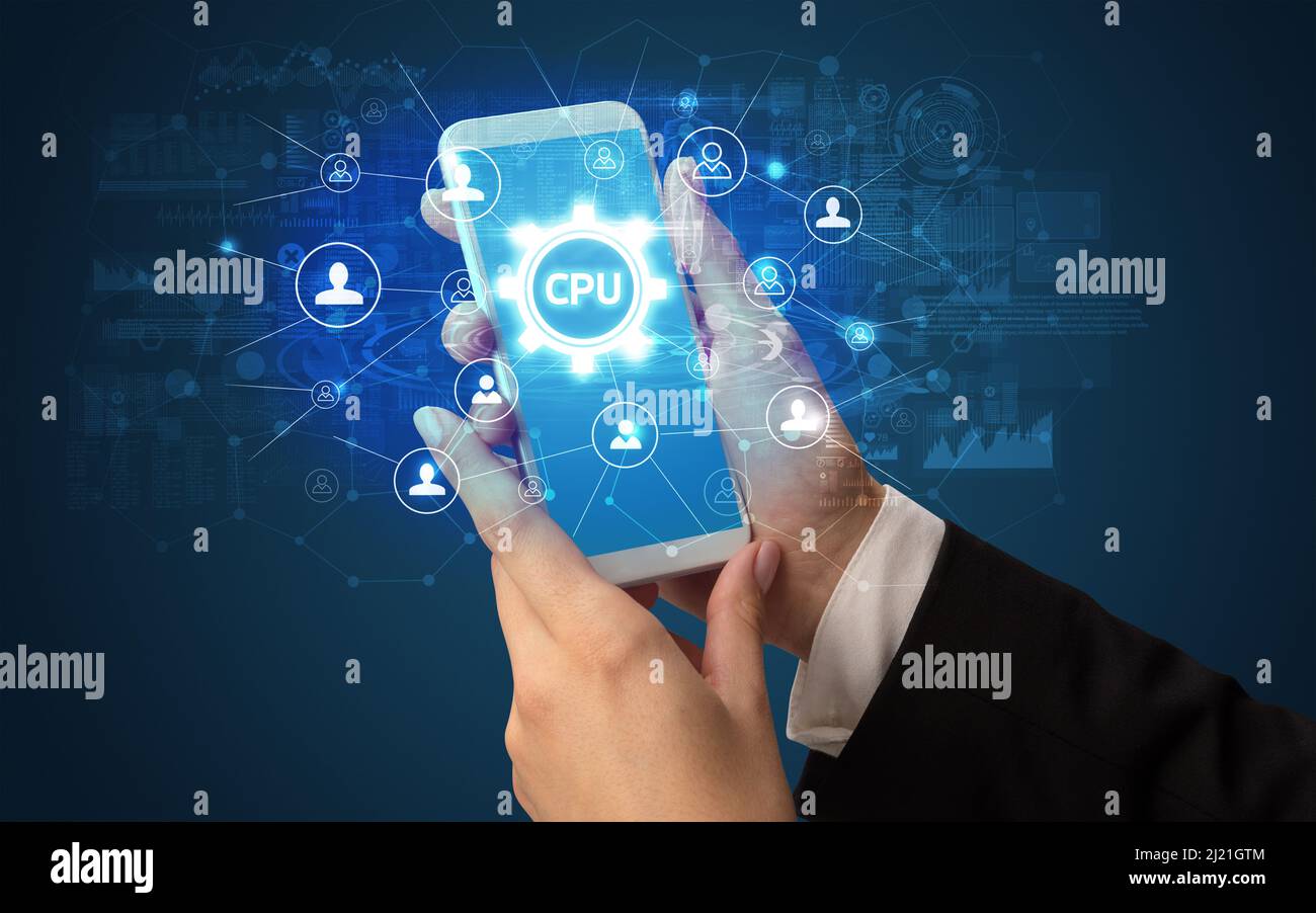 Hand using smartphone with technology concept Stock Photo - Alamy