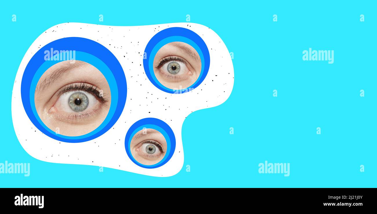 Creative design. Beautiful wide-open female eyes looking in ...