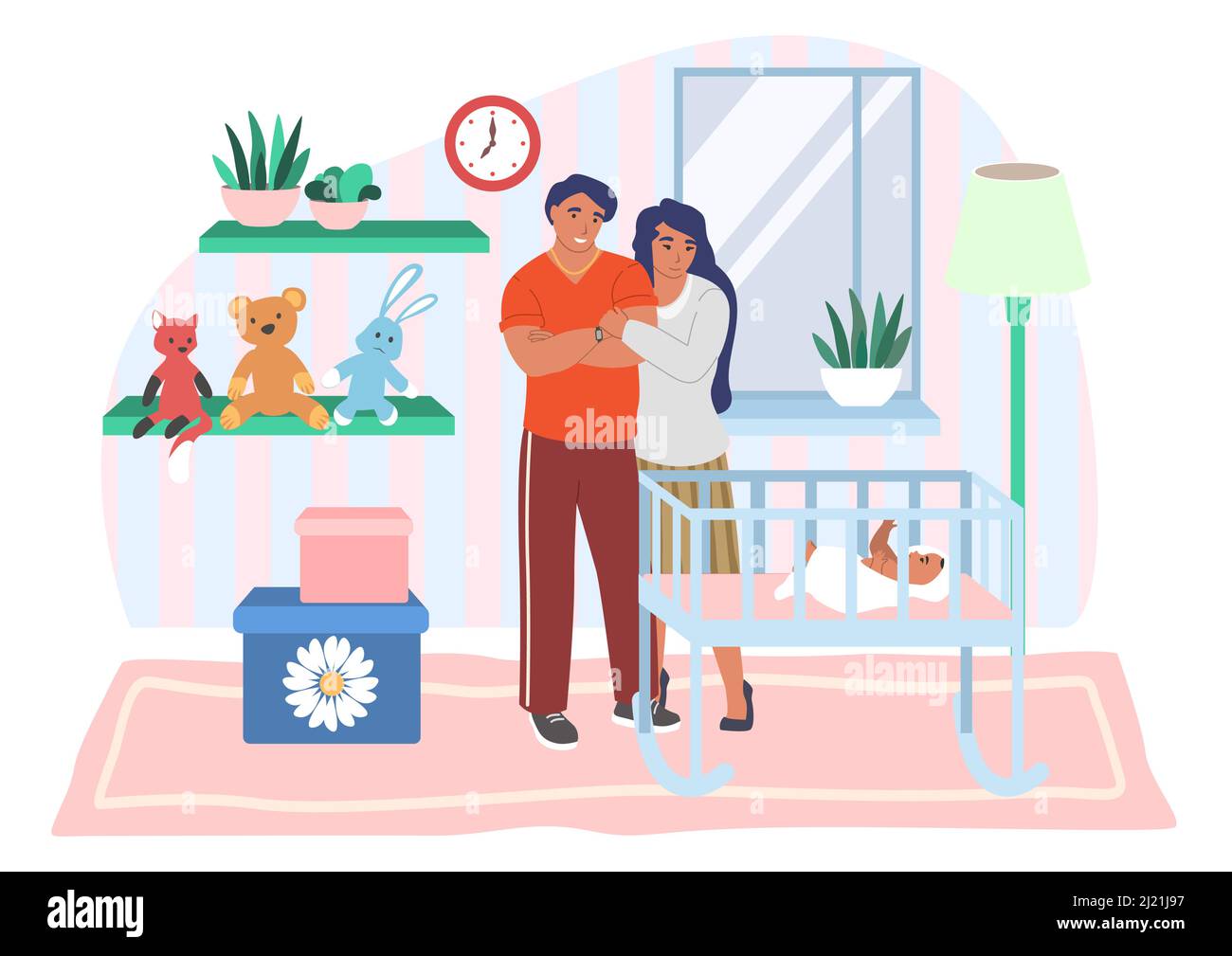 Happy young parents looking at baby vector Stock Vector Image & Art - Alamy