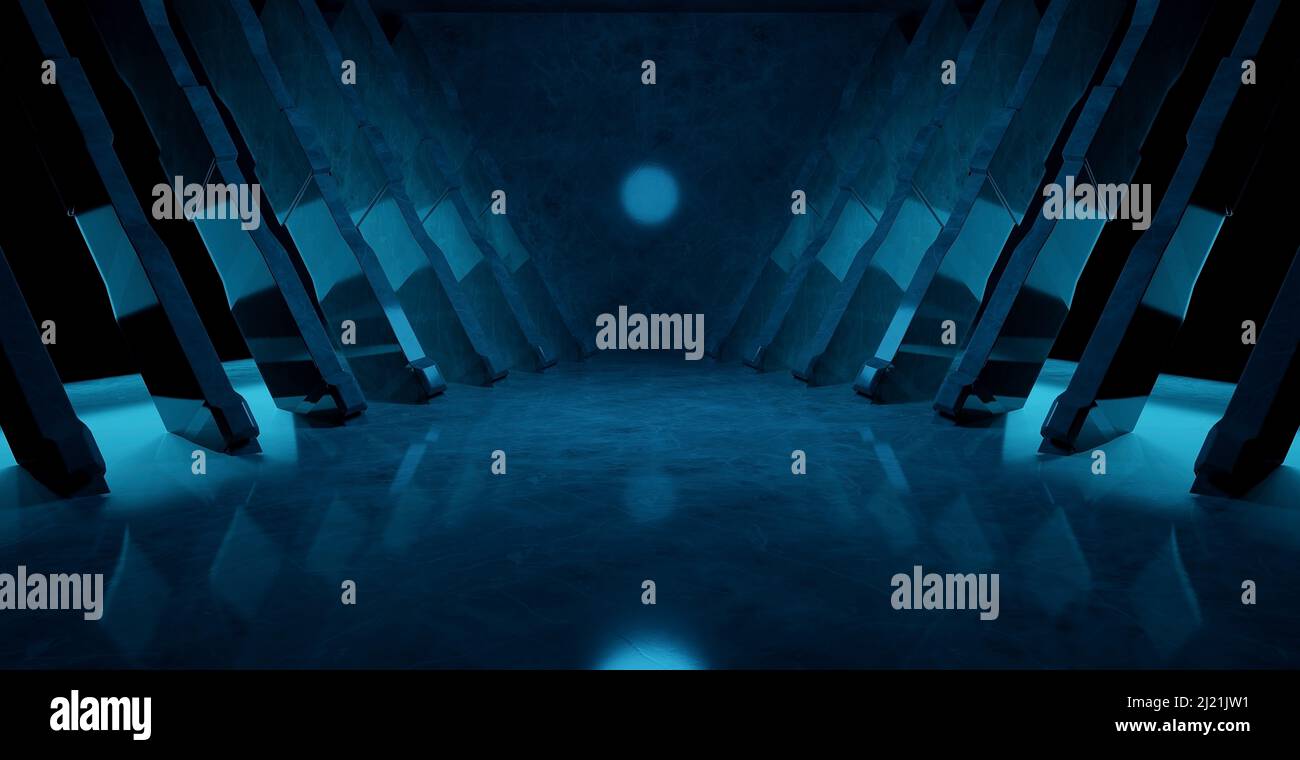 Empty Blank Podium Industrial Room Scene Dim Deep Blue Montage ...