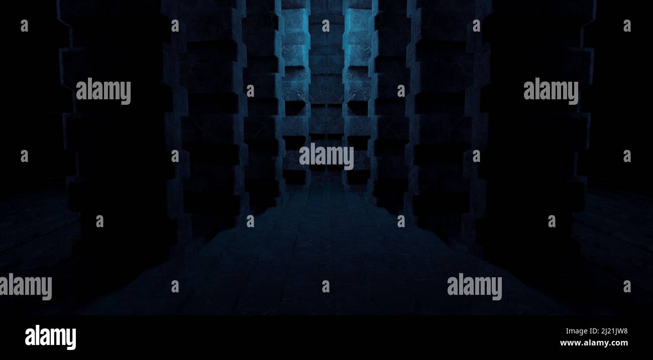 Grunge Blank Rusty Corridor Hallway Dark Blue Turquoise Montage ...