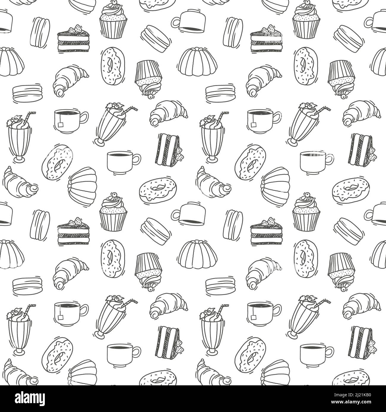 Sweet food background Seamless pattern doodle grey line vector ...