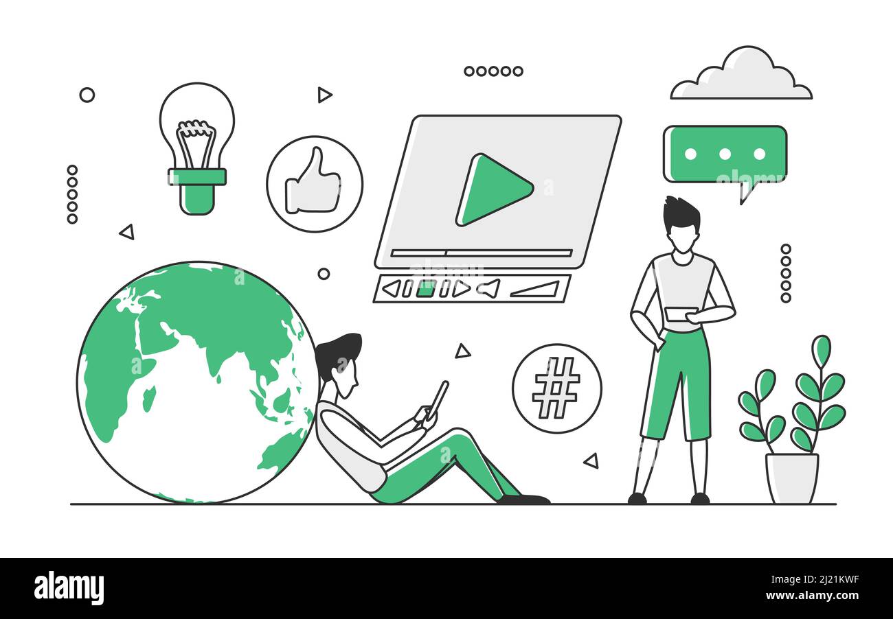 Social video media content accessing. Global digital communication ...