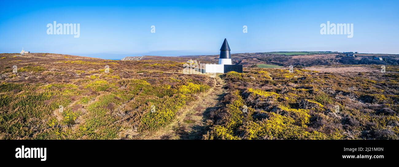 Panorama over Daymarks from a drone, Gwennap Head, Porthgwarra, Lands ...