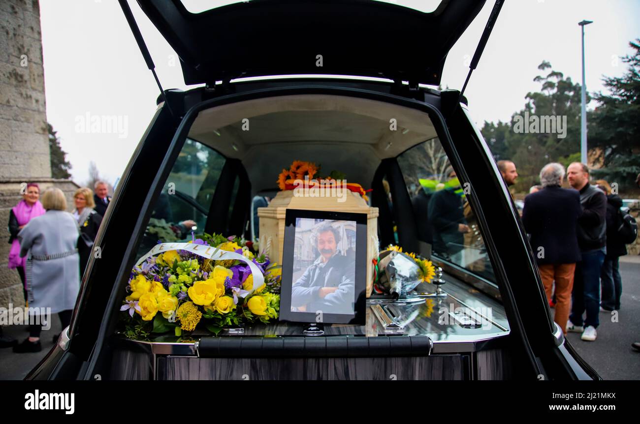 The hearse waits outside following the funeral of pierre zakrzewski ...