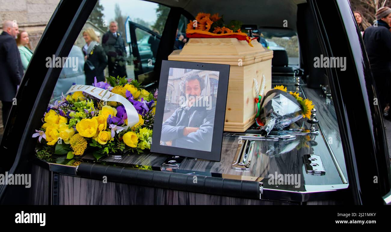 The hearse waits outside following the funeral of pierre zakrzewski ...