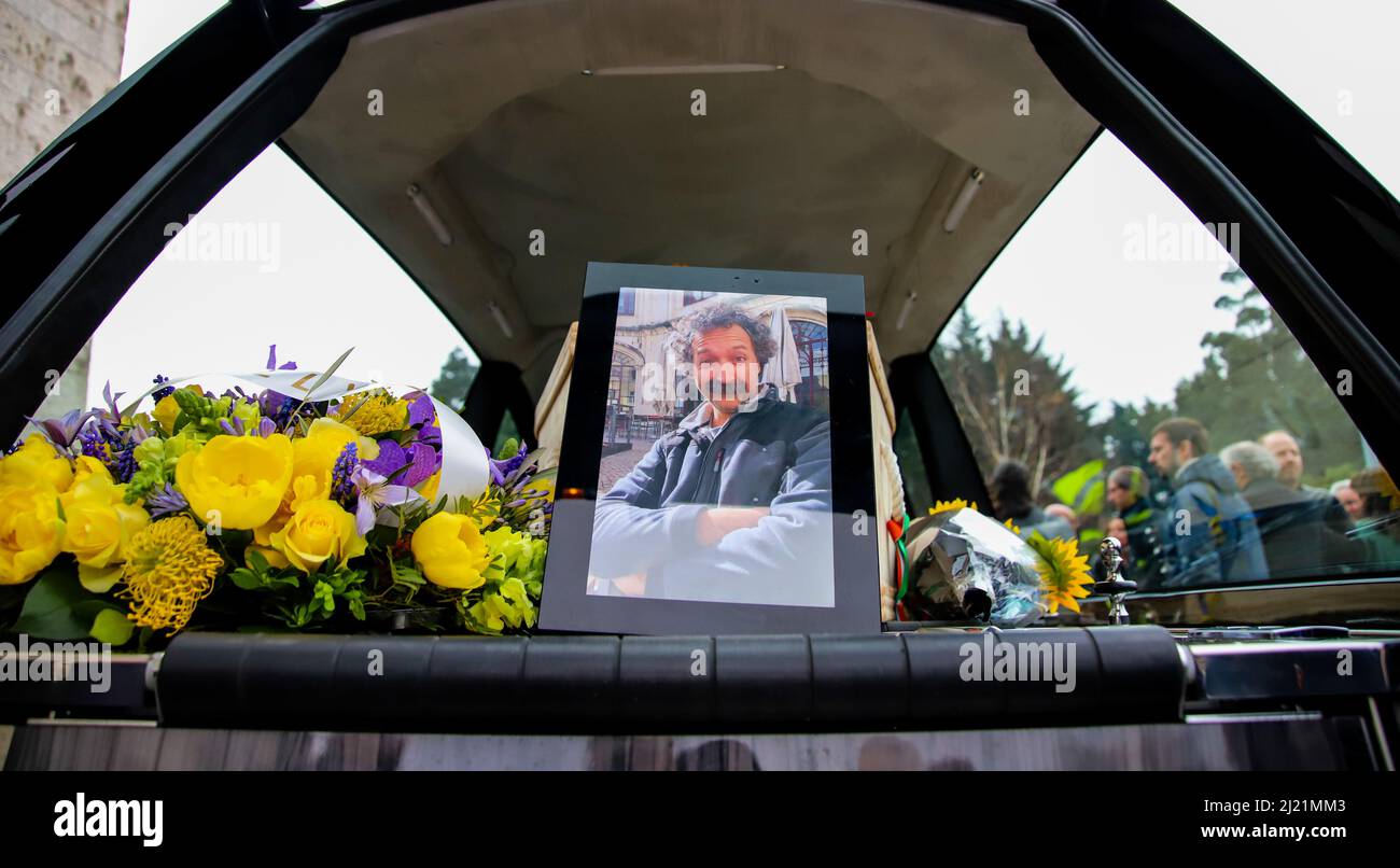 The hearse waits outside following the funeral of pierre zakrzewski ...
