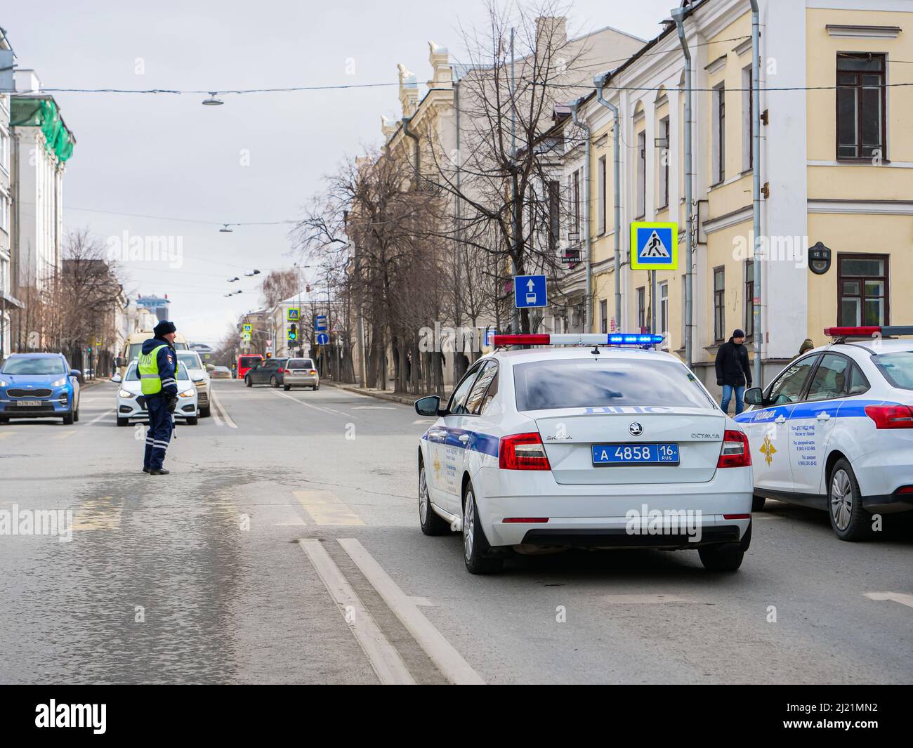 Kazan, Russia. 2022, 10 March. Traffic police block traffic in the ...
