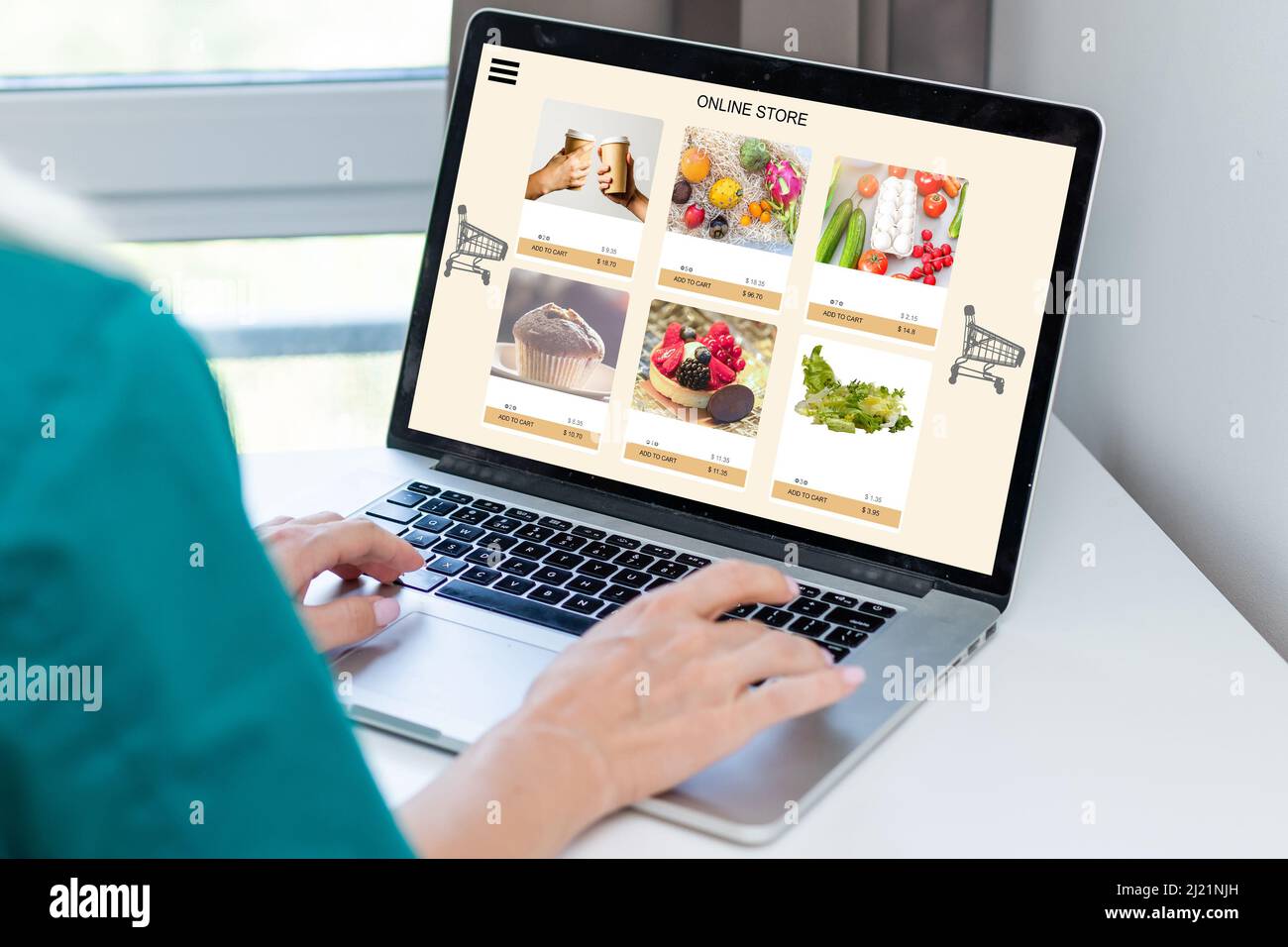 Close up woman ordering food online by internet. Concept order food ...