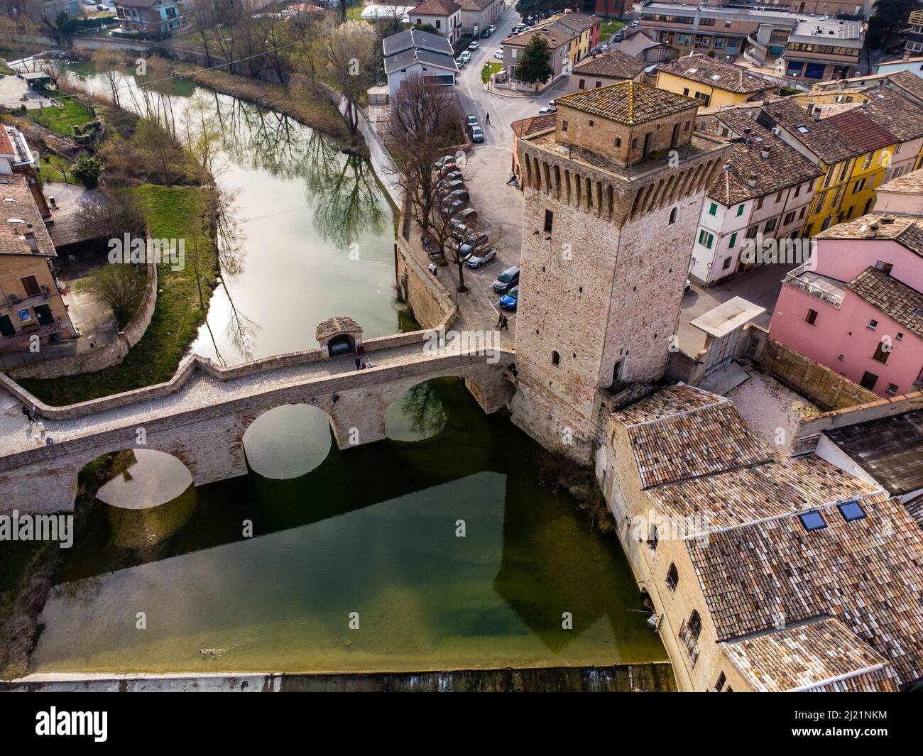 Fermignano tower and waterfall in Italy Stock Photo - Alamy