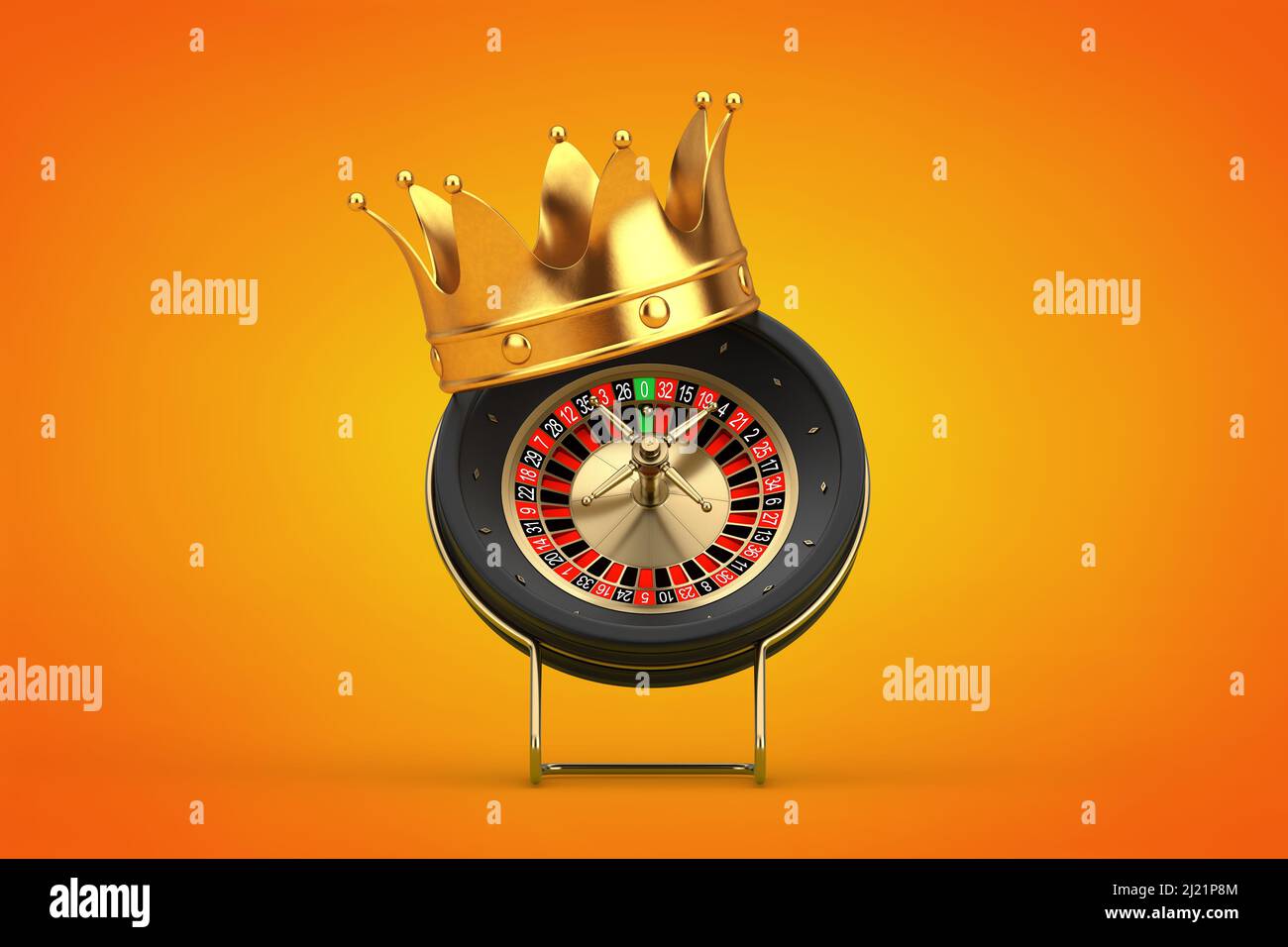Golden Crown over Black Casino Roulette Wheel on an orange background ...
