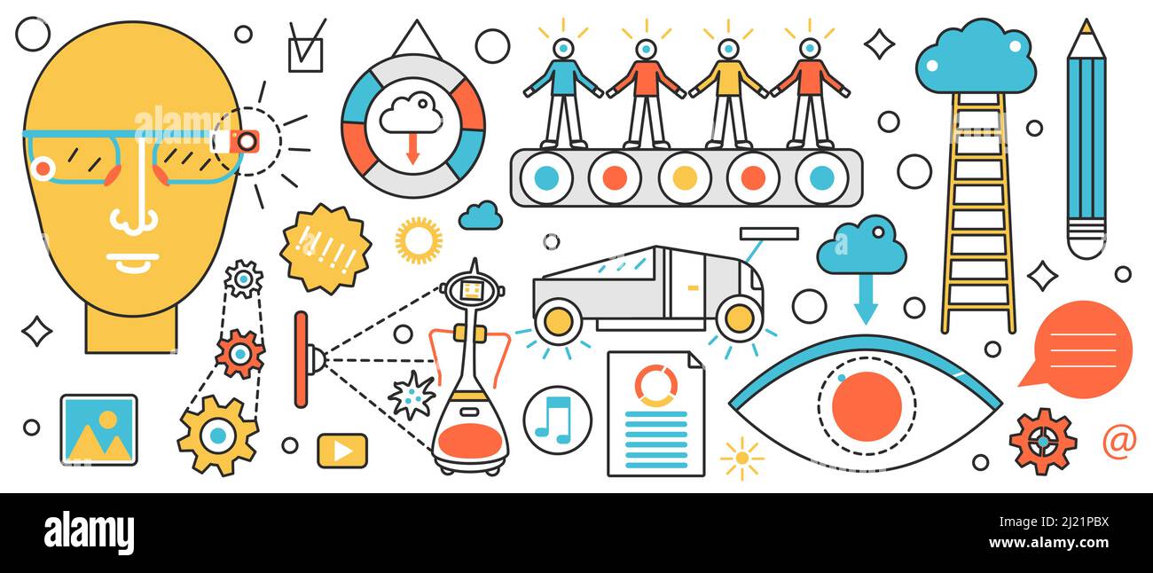 Automation smart technology and work process. Abstract conveyor with ...