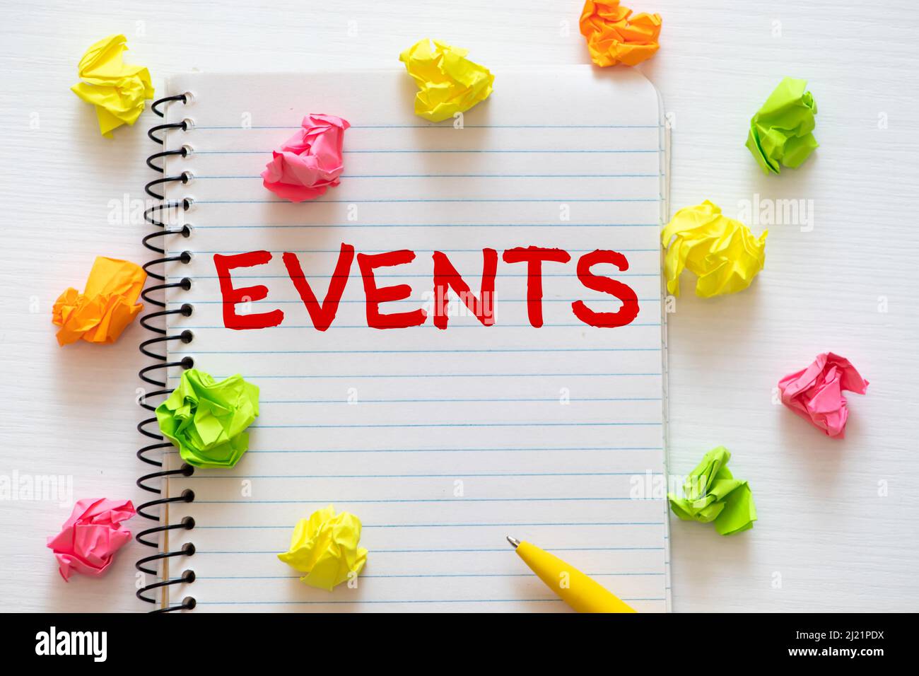 Crumpled paper texture with word events written on paper Stock Photo ...