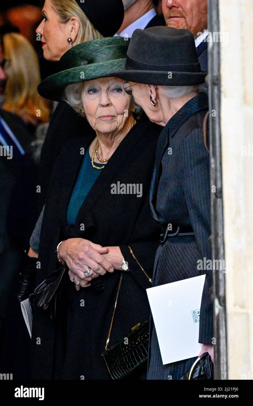 London, UK, 29th March, 2022. Queen Margrethe II of Denmark and Princess Beatrix of the ...