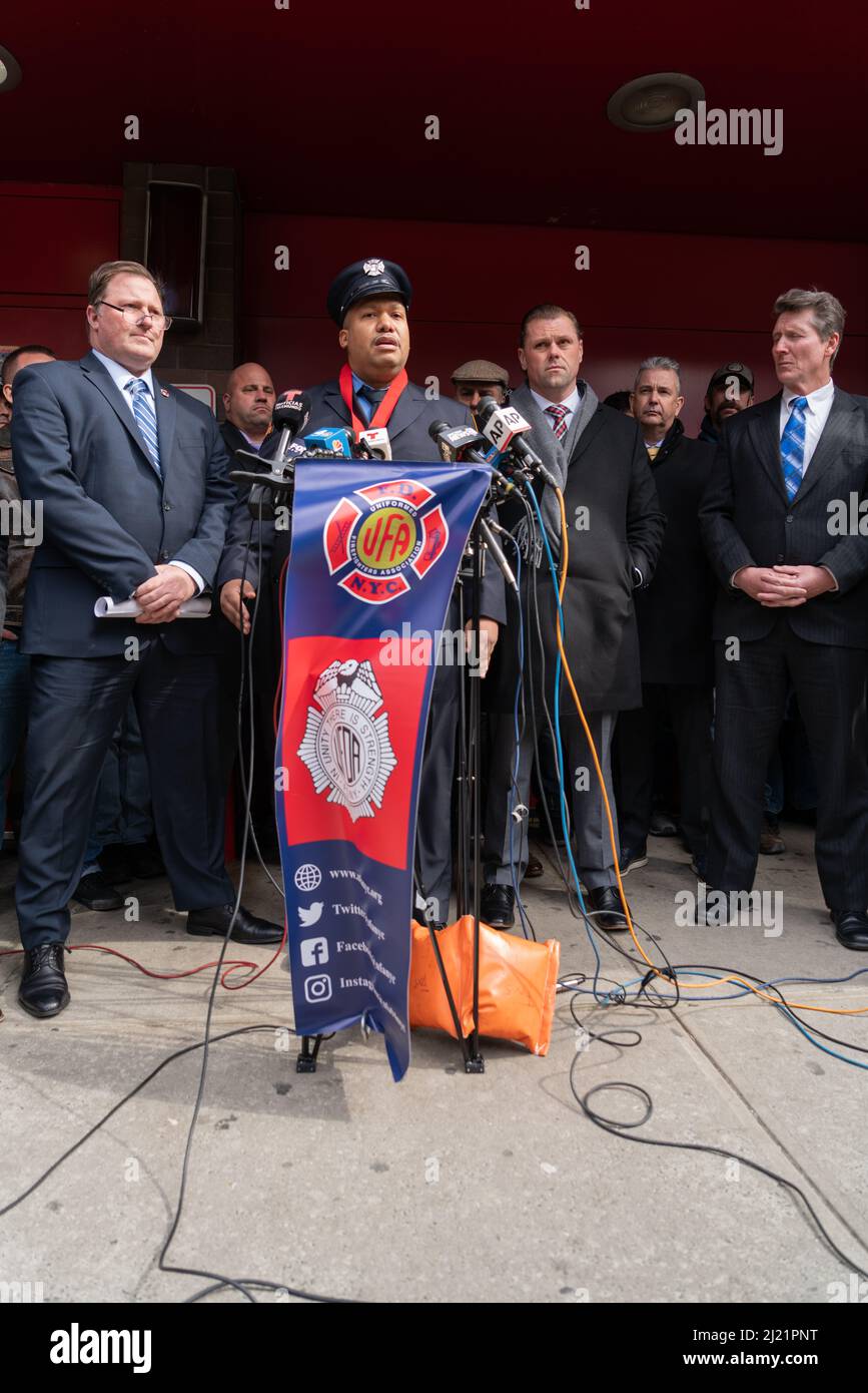 New York City, USA. 28th Mar, 2022. NYC Firefighters Jairo M. Sosa who ...