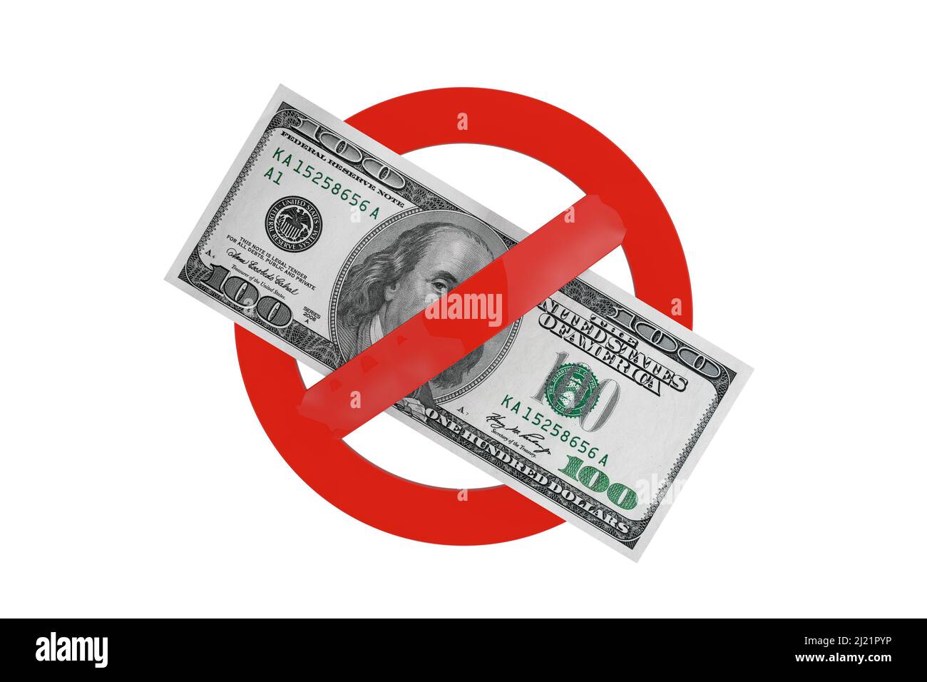 No Bribes Concept. 100 Dollars with Red Prohibited Symbol on a white ...