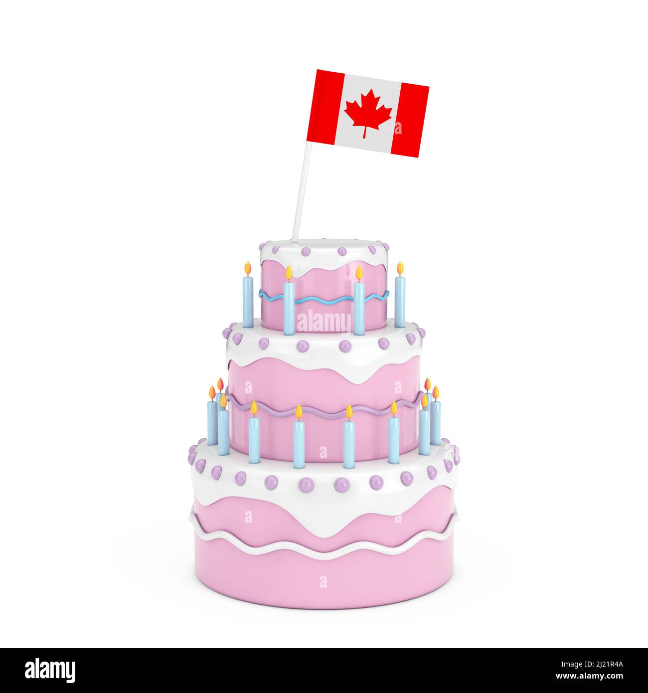 Birthday Cartoon Dessert Tiered Cake with Candles and Canadian Flag on ...