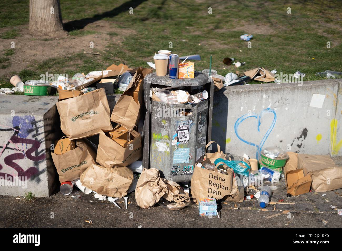 Berlin, Germany - 27 March 2022 Trash bin overloaded with garbage. City ...