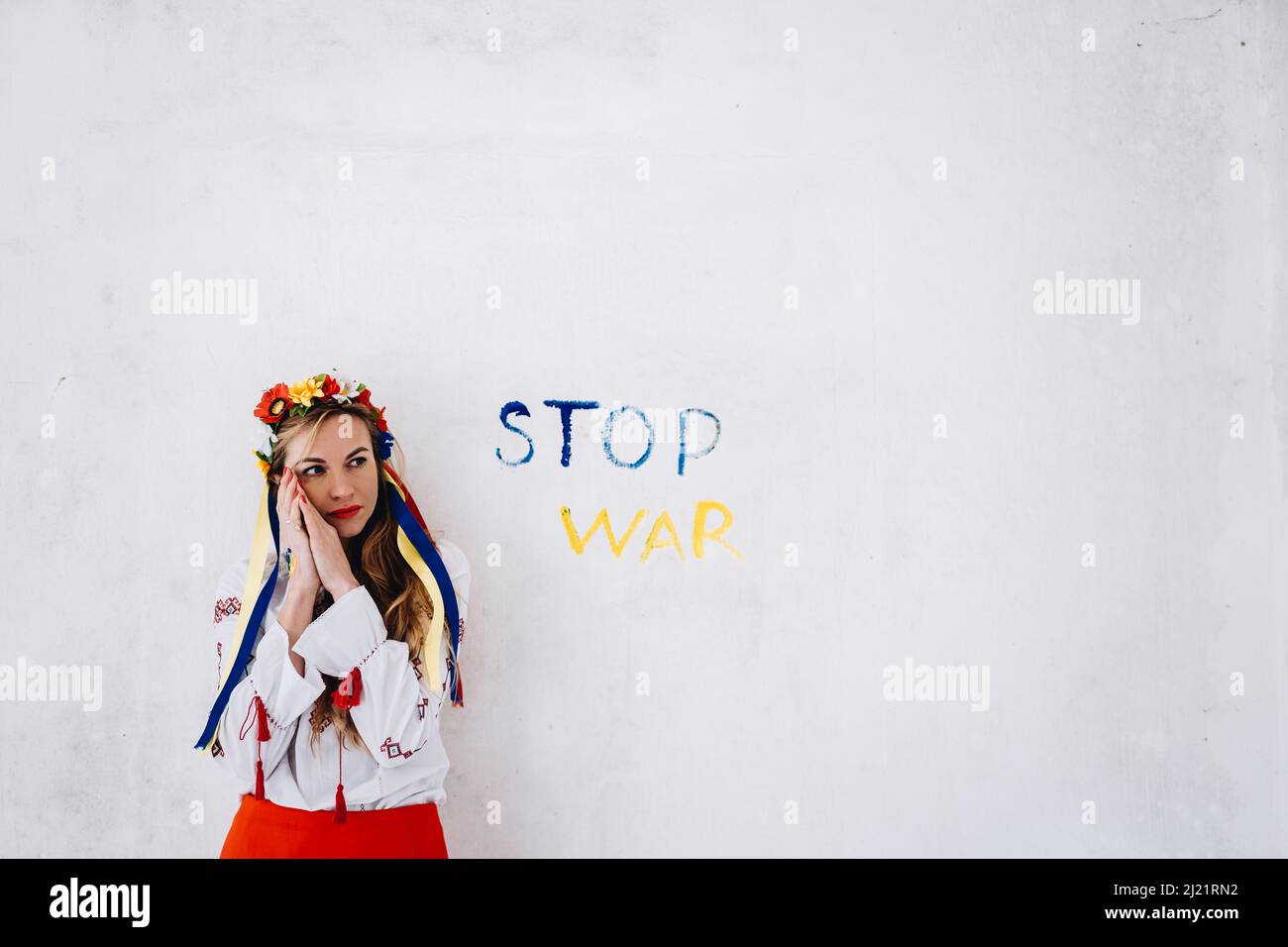 Ukrainian girl sad crying war in Ukraine. Stop war Stock Photo - Alamy
