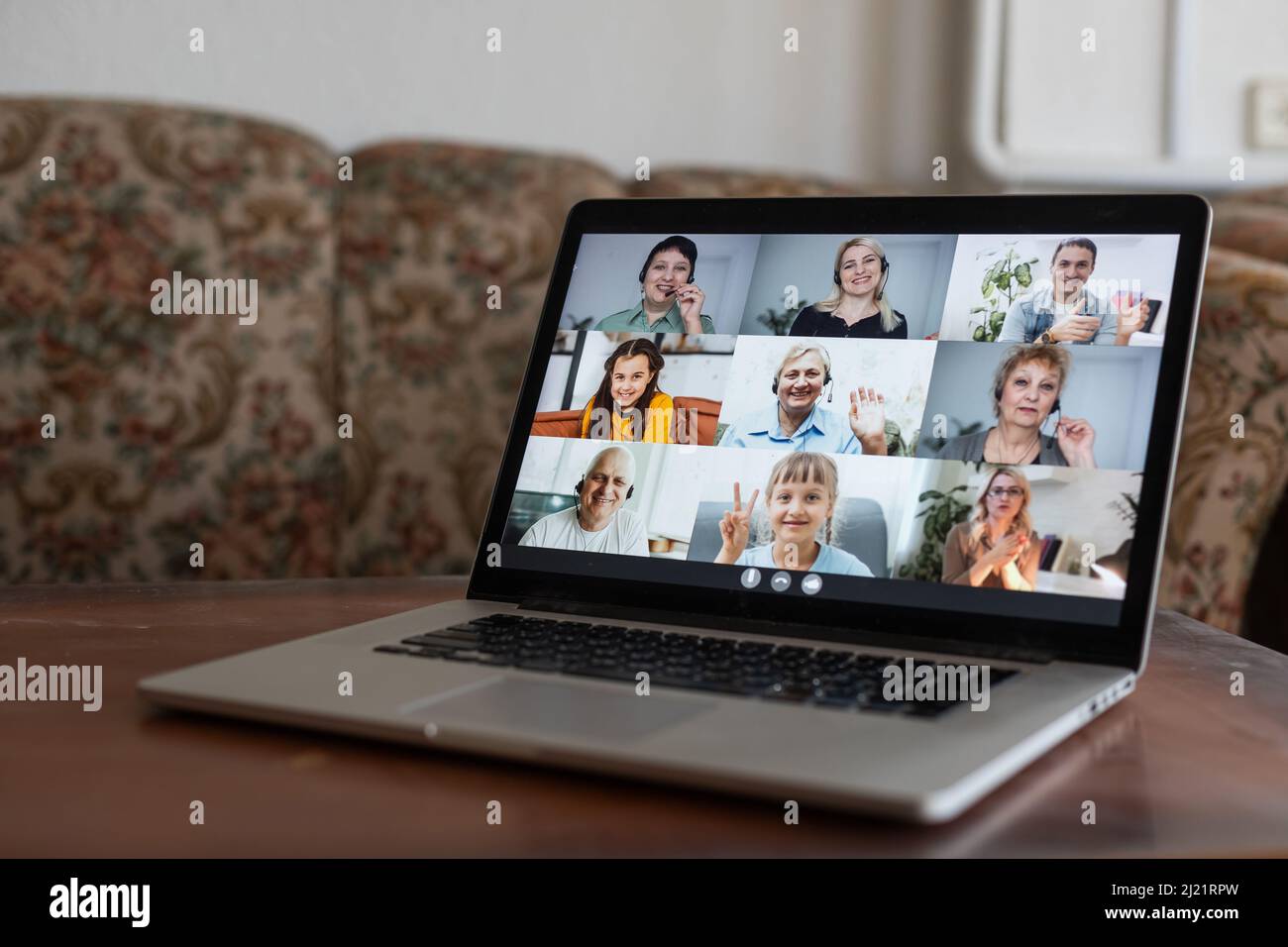 Virtual meeting online. Video conference by laptop. Online business ...