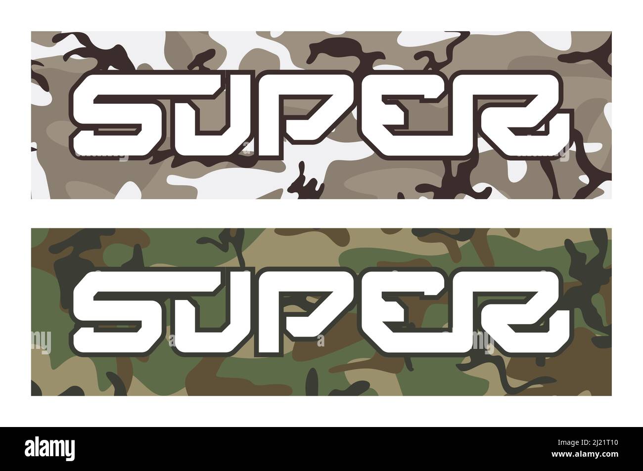 Two variants of the word super on a camouflage background Stock Vector ...