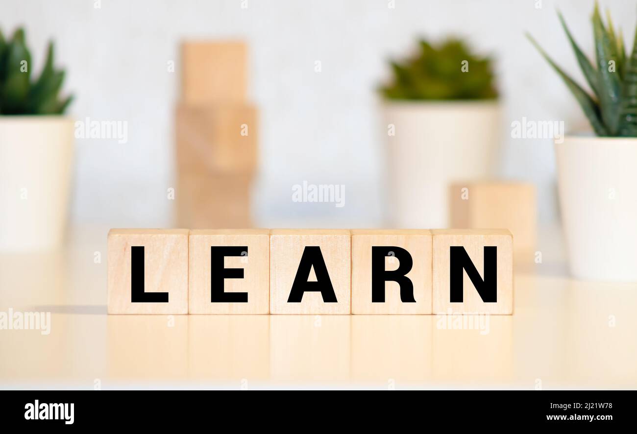 LEARN word written on wood block, concept Stock Photo - Alamy
