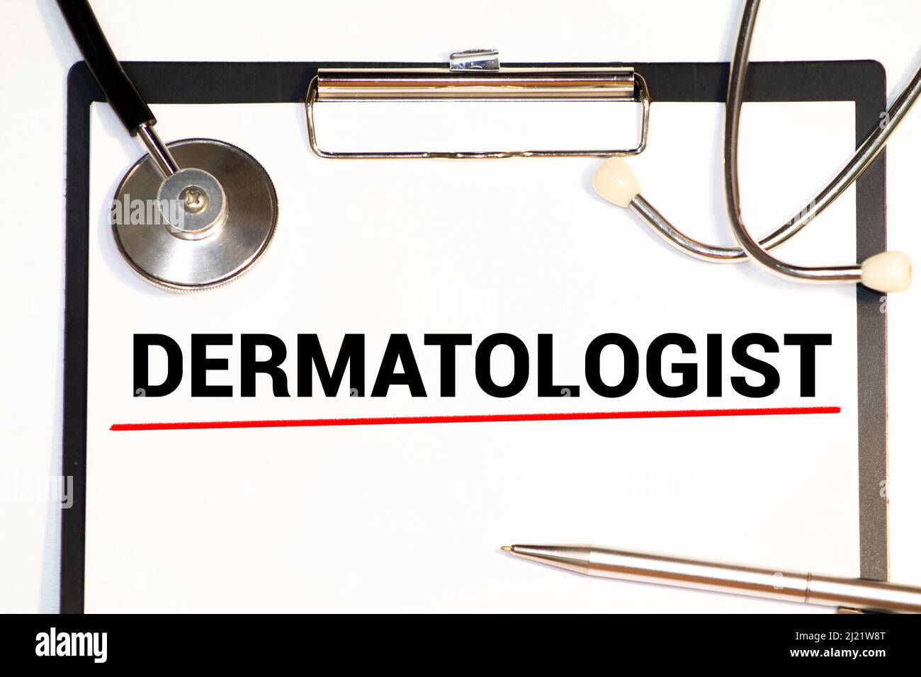 Stethoscope on wood with Dermatology word as medical concept Stock ...