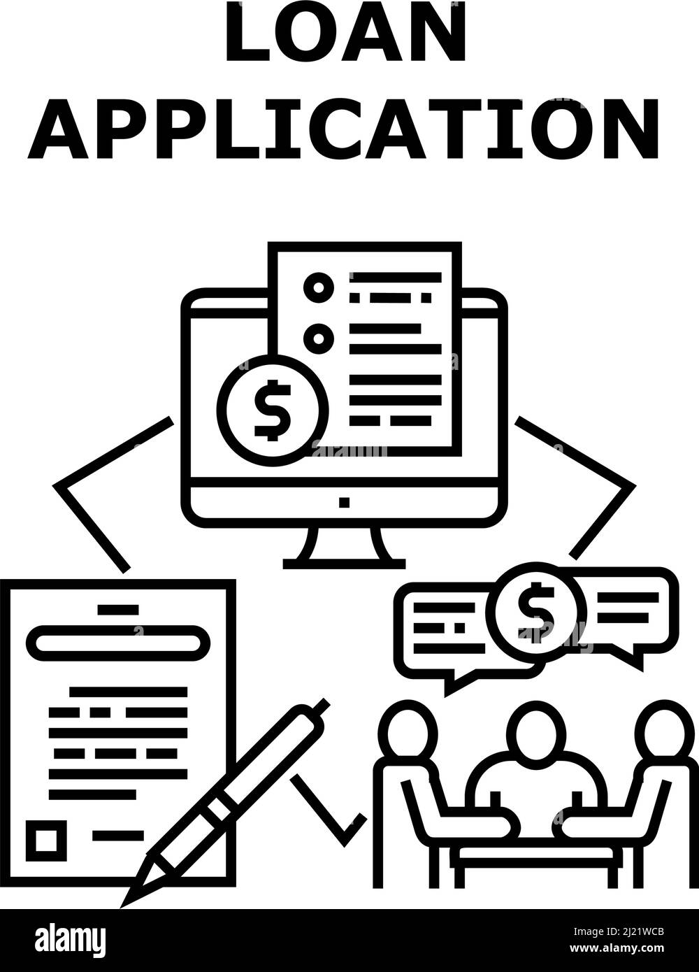 Loan Application Vector Concept Black Illustration Stock Vector Image ...