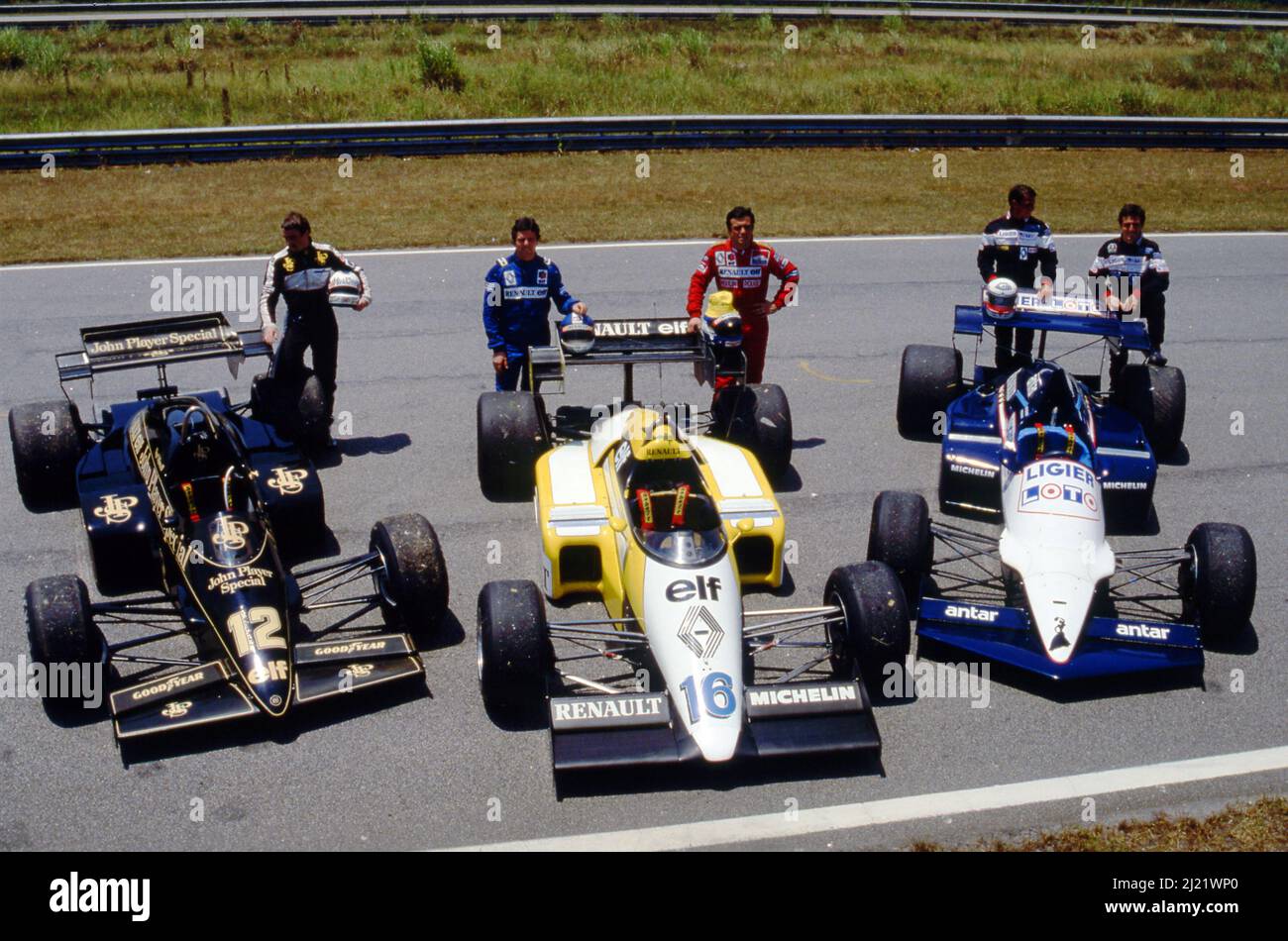 Lotus 95T,Renault RE 50,Ligier JS 23 all with Renault engine.Official ...