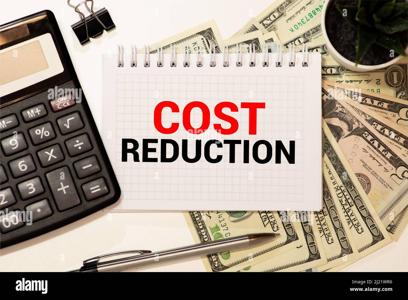 Cost Reductions words on copybook page, Production or reselling ...