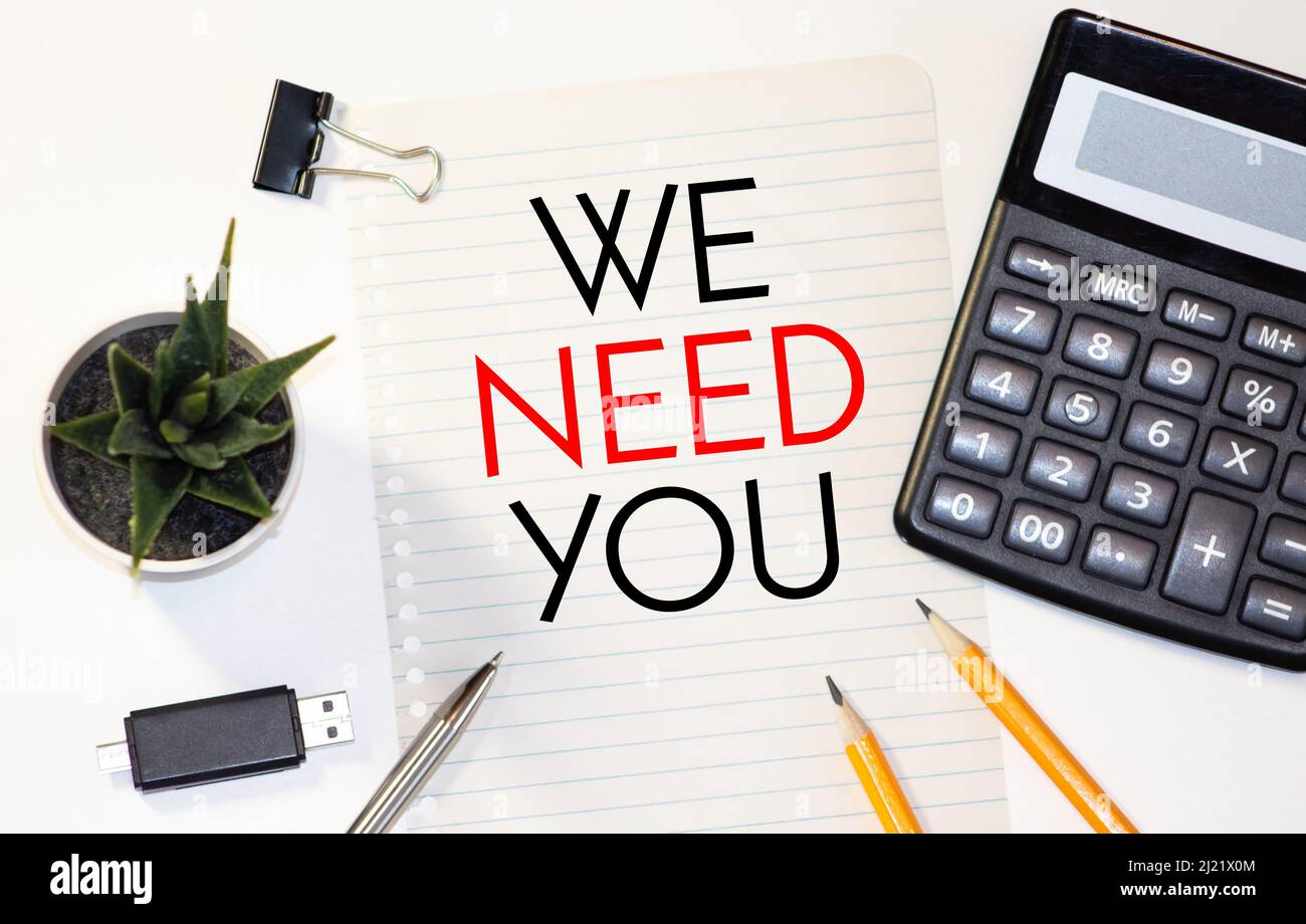 Text we need you on the short note texture background Stock Photo - Alamy