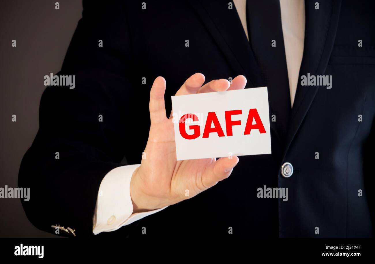The word GAFA written in sketchbook on wood board. It is located on the ...