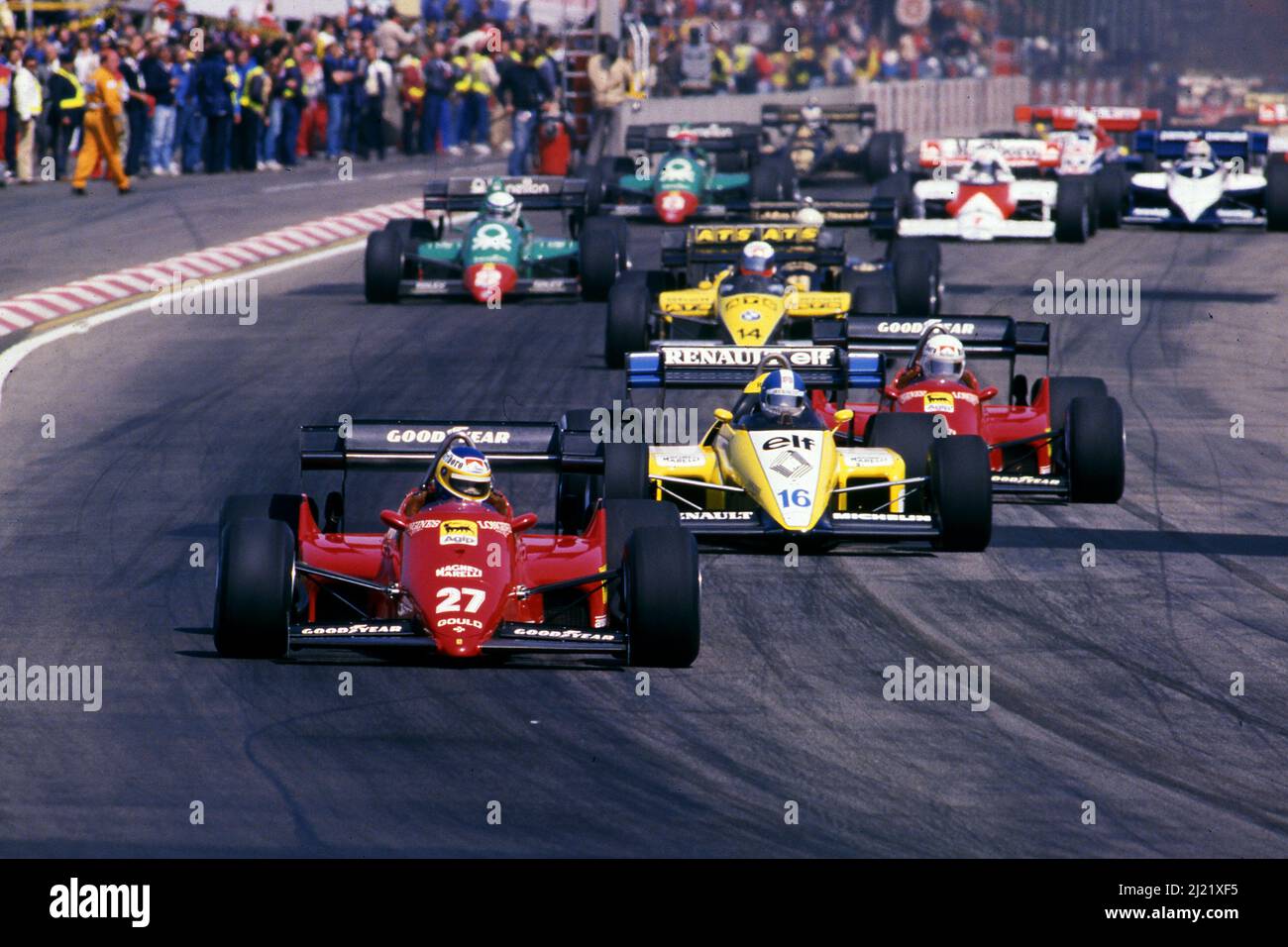 Michele Alboreto (ITA) Ferrari 126 C4 1st position leads at start Derek ...