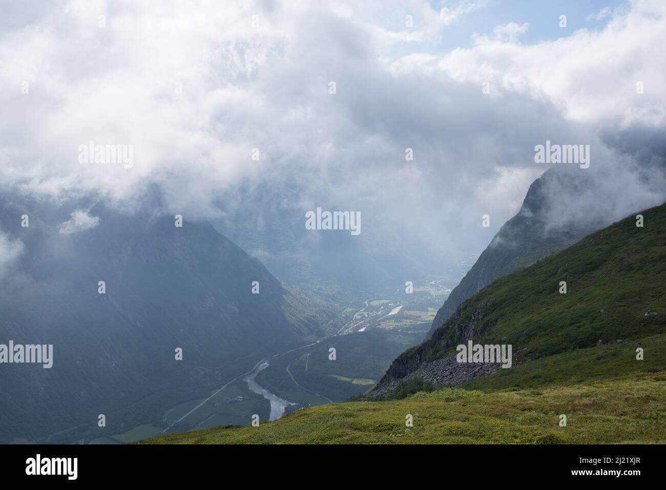 View from the trail in Sunndalen, Norway with valley cloud covered ...