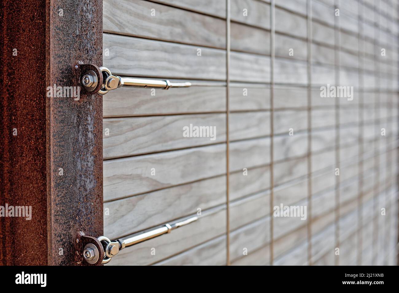 Stainless steel adjustable fixings supporting steel training cable for ...