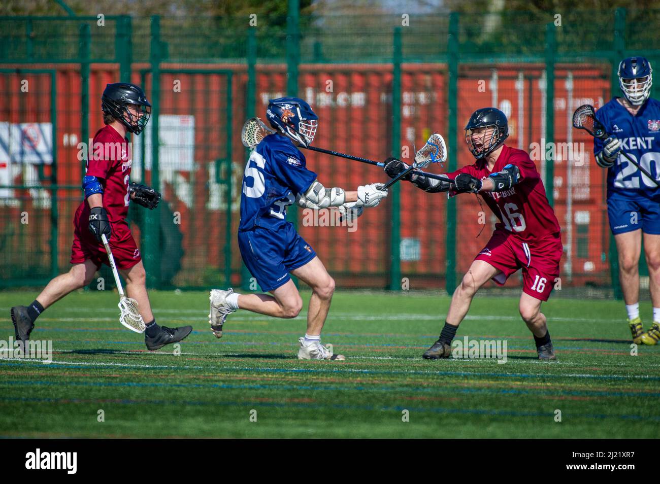 A competition between CCCU and Kent players in lacrosse match Stock ...