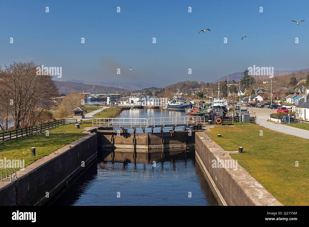 FORT WILLIAM SCOTLAND LOCK GATE ON THE CALEDONIAN CANAL AT CORPACH WITH ...
