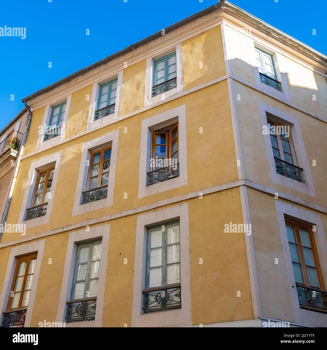 Nimes in Franc, old facades in the historic center, typical buildings ...