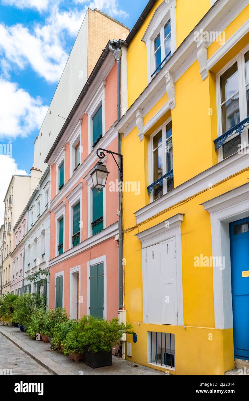 Paris, colorful houses rue Cremieux, typical street Stock Photo - Alamy