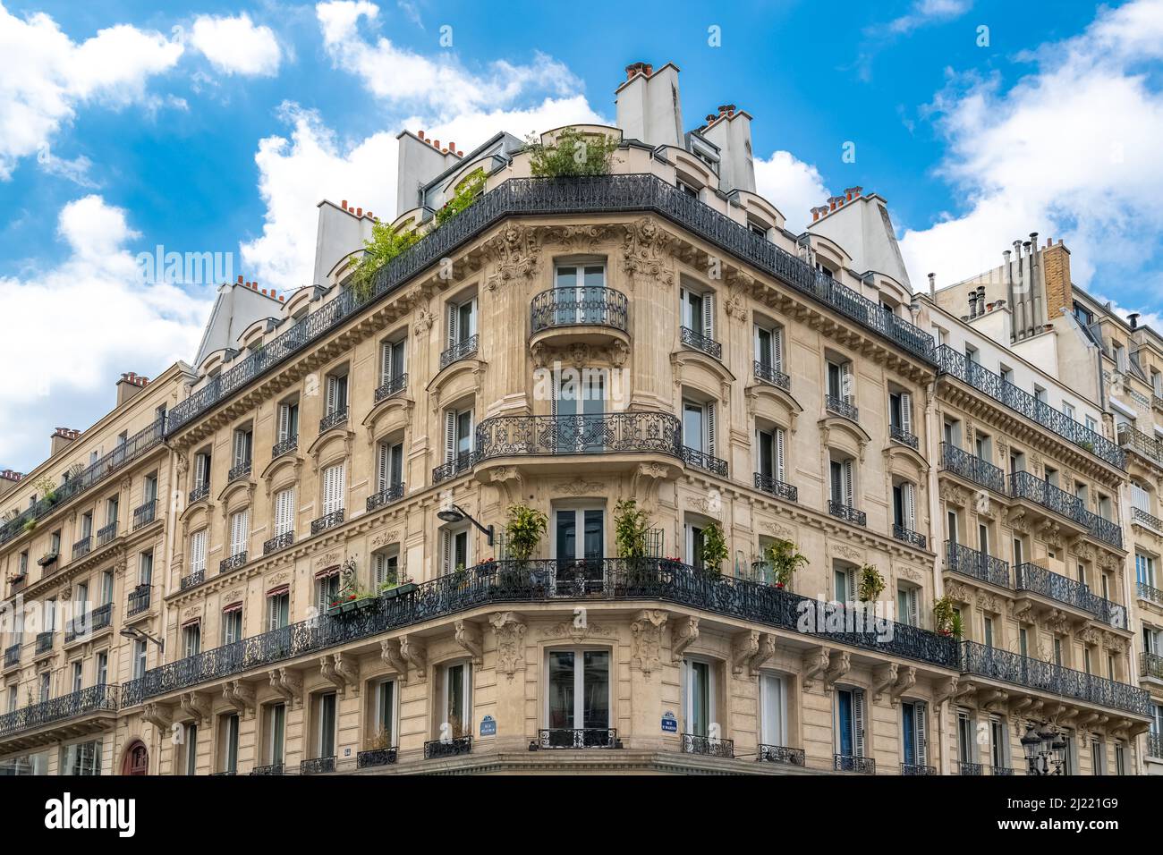 Paris, typical facades and street, beautiful buildings rue Reaumur ...