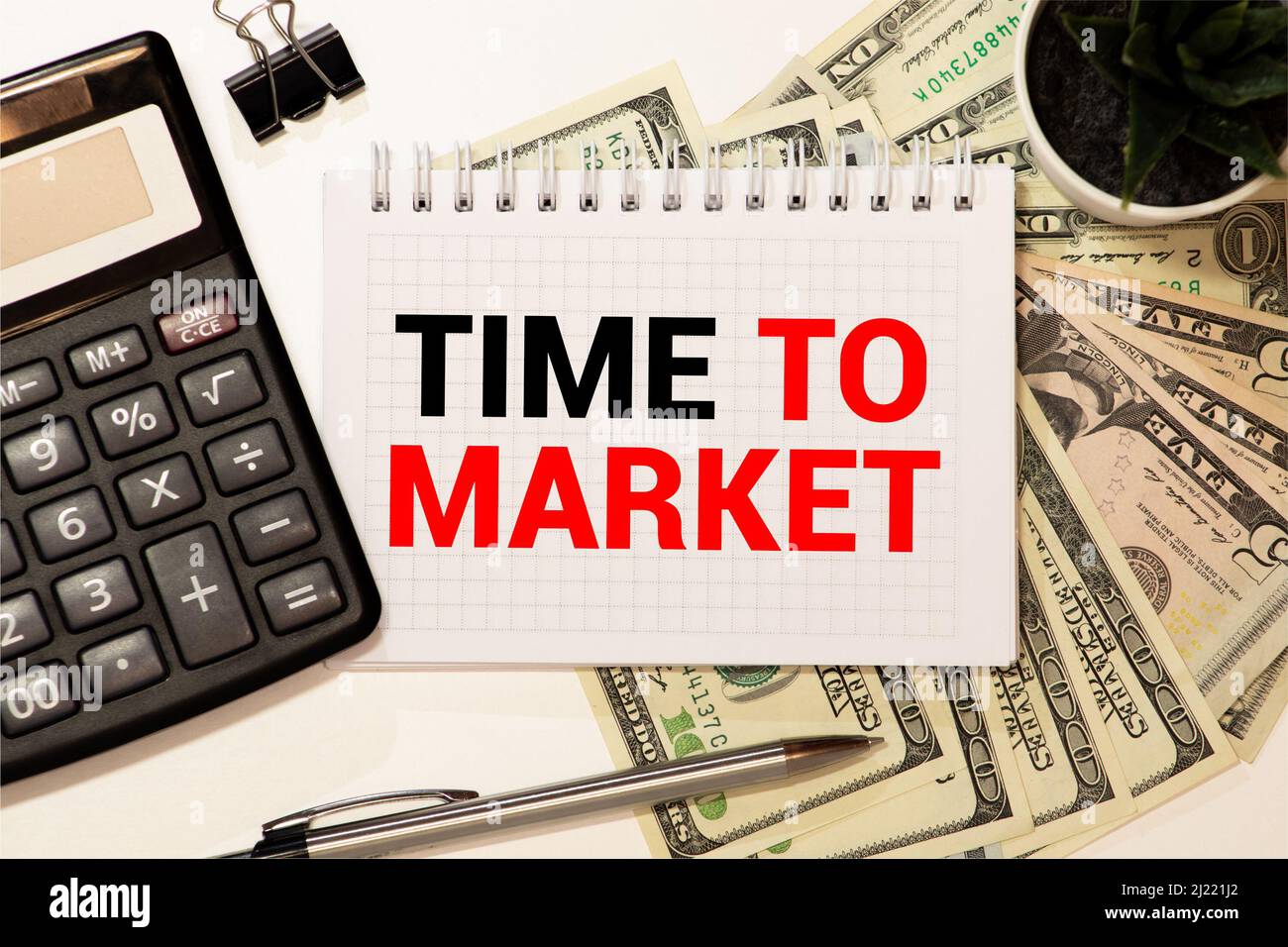 Notepad with text Time To Invest on Market charts and pen Stock Photo ...