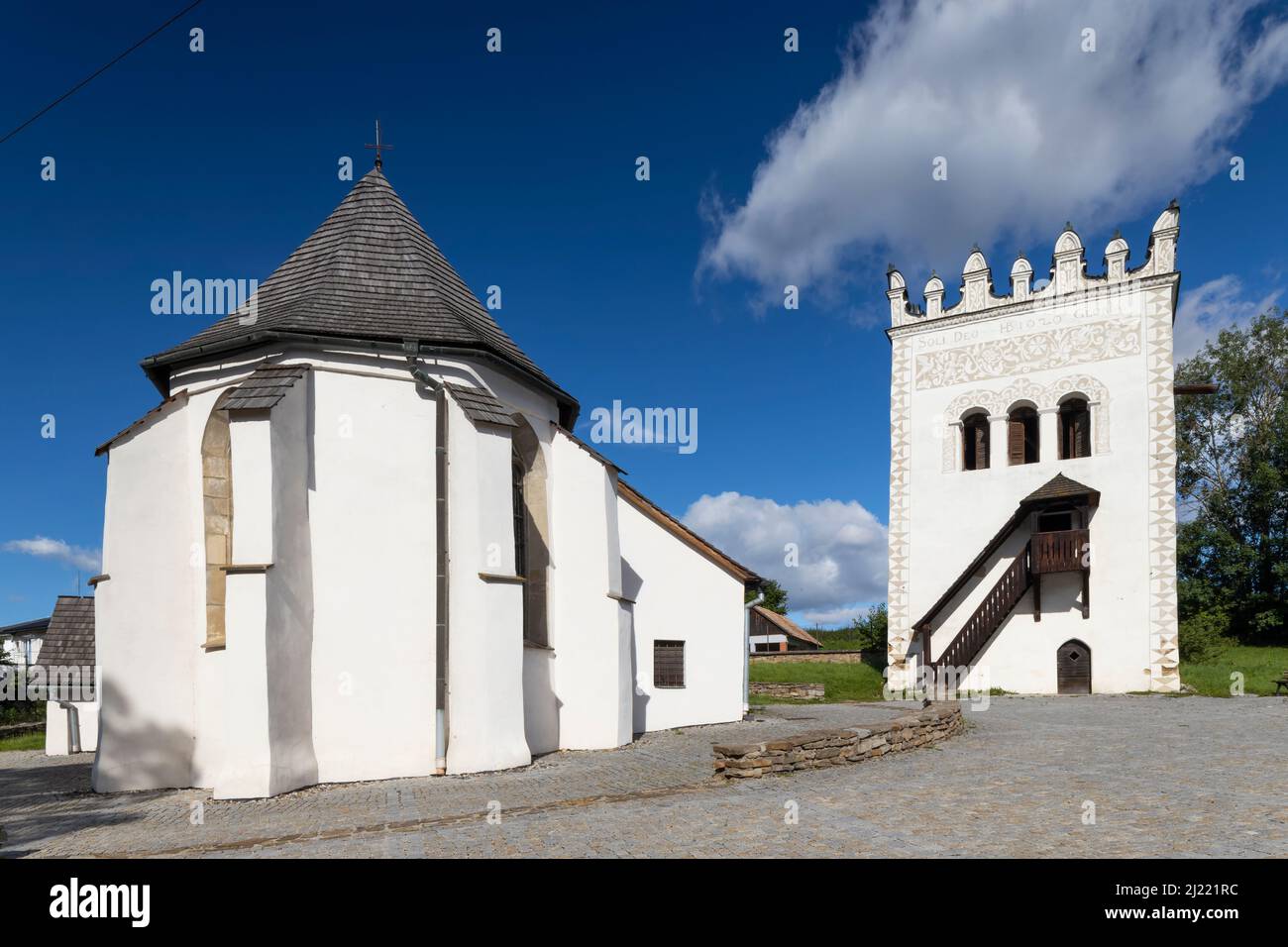 Church and bell tower in Strazky near Spiska Bela, Slovakia Stock Photo ...