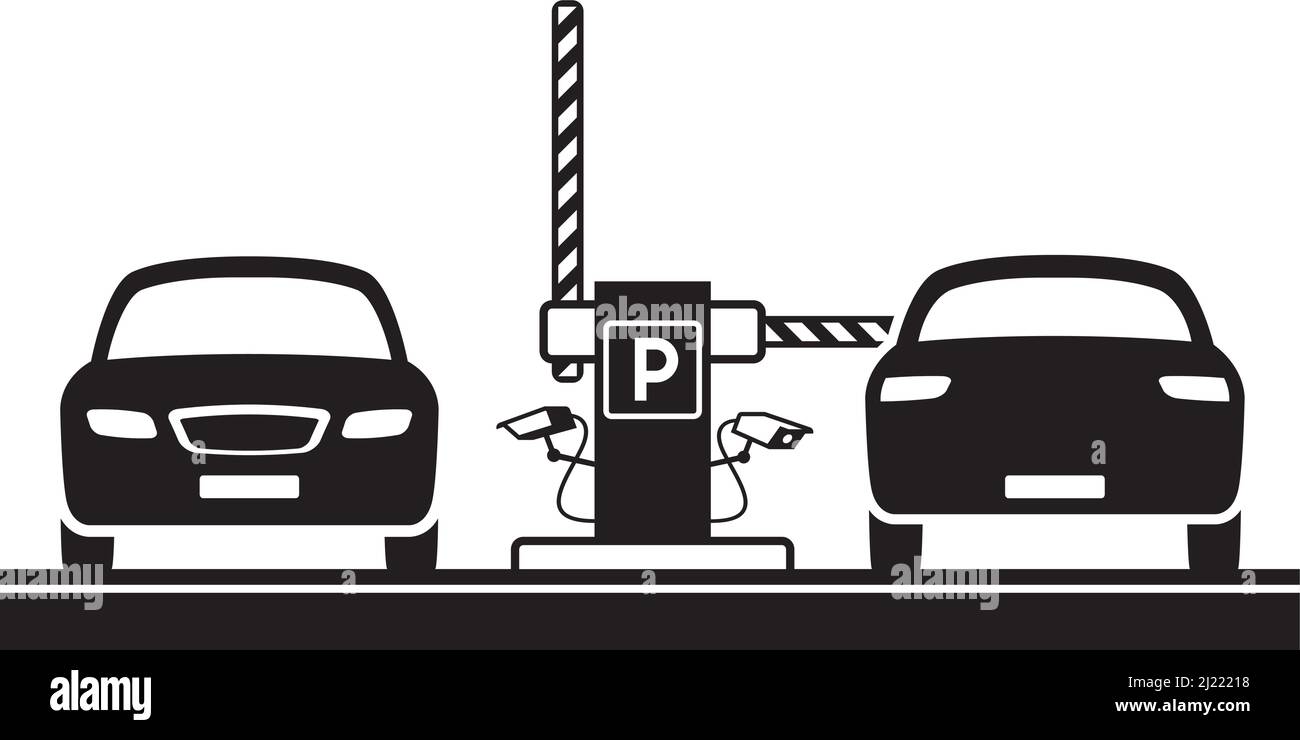Plate recognition cameras at exit of car parking – vector illustration ...