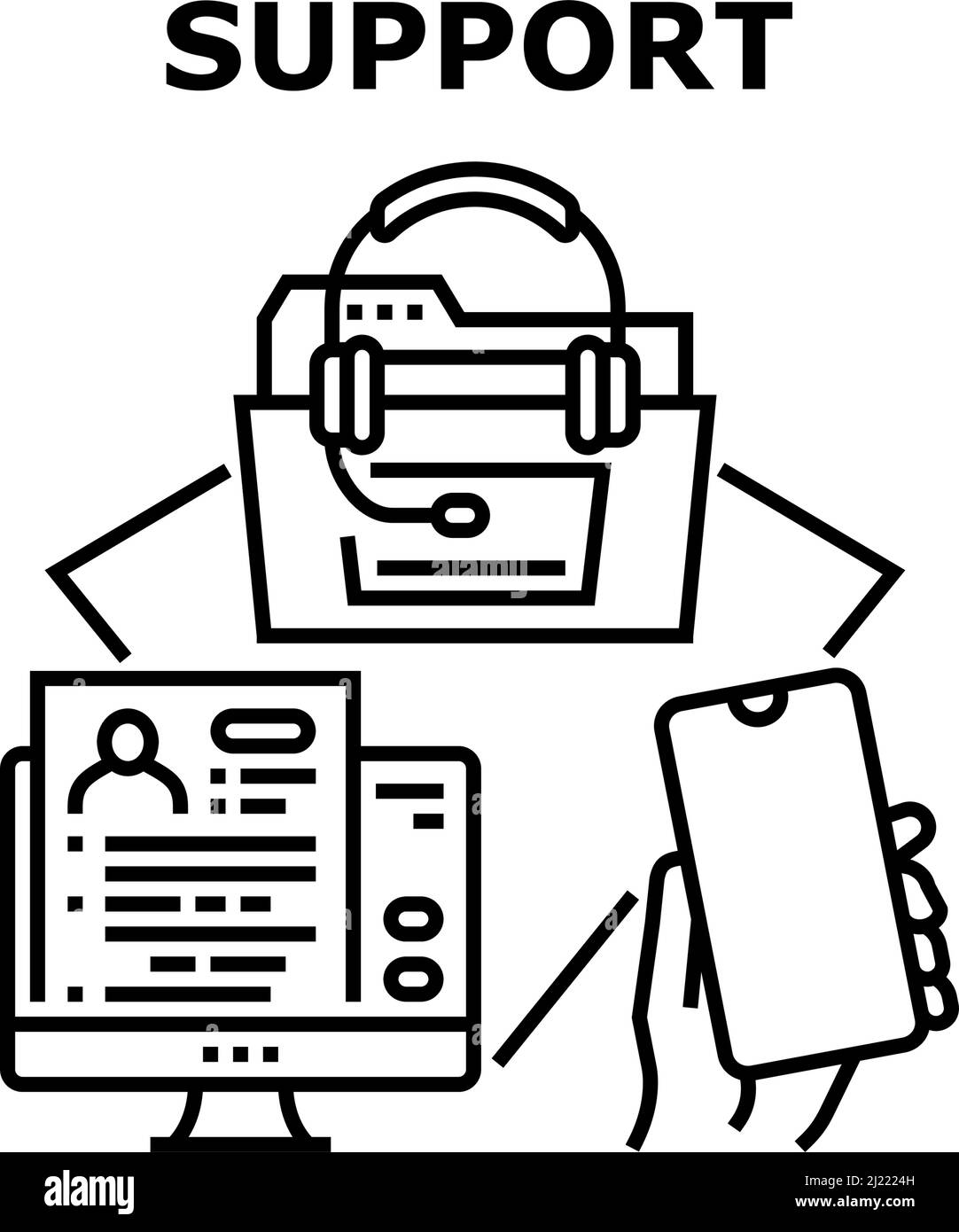 Support Client Vector Concept Black Illustration Stock Vector Image ...