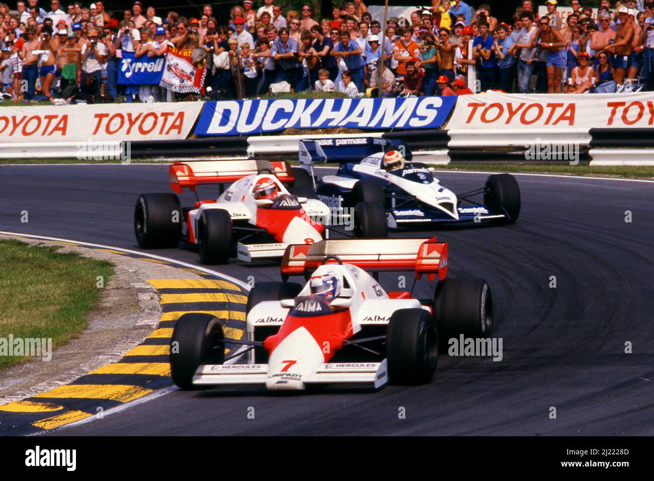 Alain Prost (FRA) McLaren Mp4/2 Tag Porsche leads teammate Niki Lauda ...